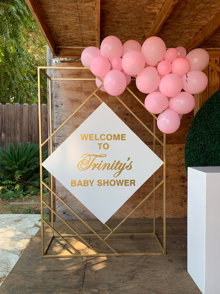 Gold Welcome Stand With Custom Signage – Platinum Prop House, Inc.